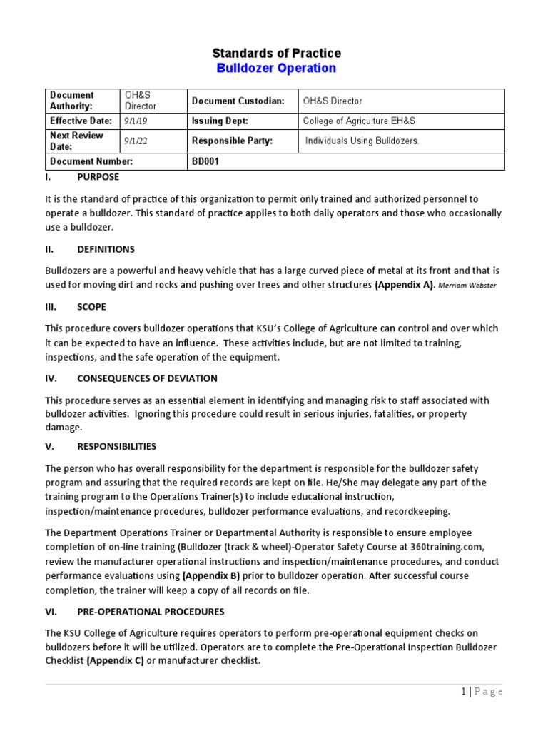 Bulldozer SOP Final | PDF | Trailer (Vehicle) | Machines