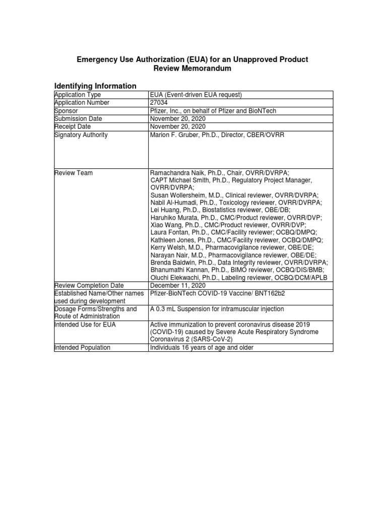 Emergency Use Authorization (EUA) For An Unapproved Product Review ...