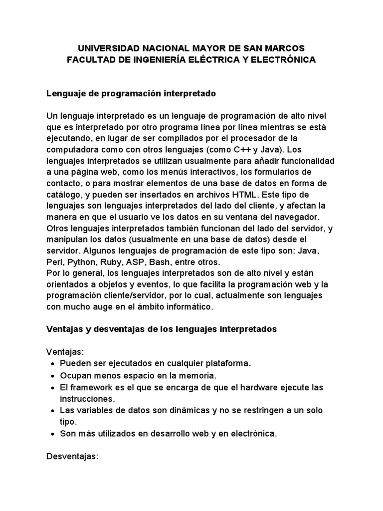 Lenguaje de Programación Interpretado | PDF | Lenguaje de programación ...