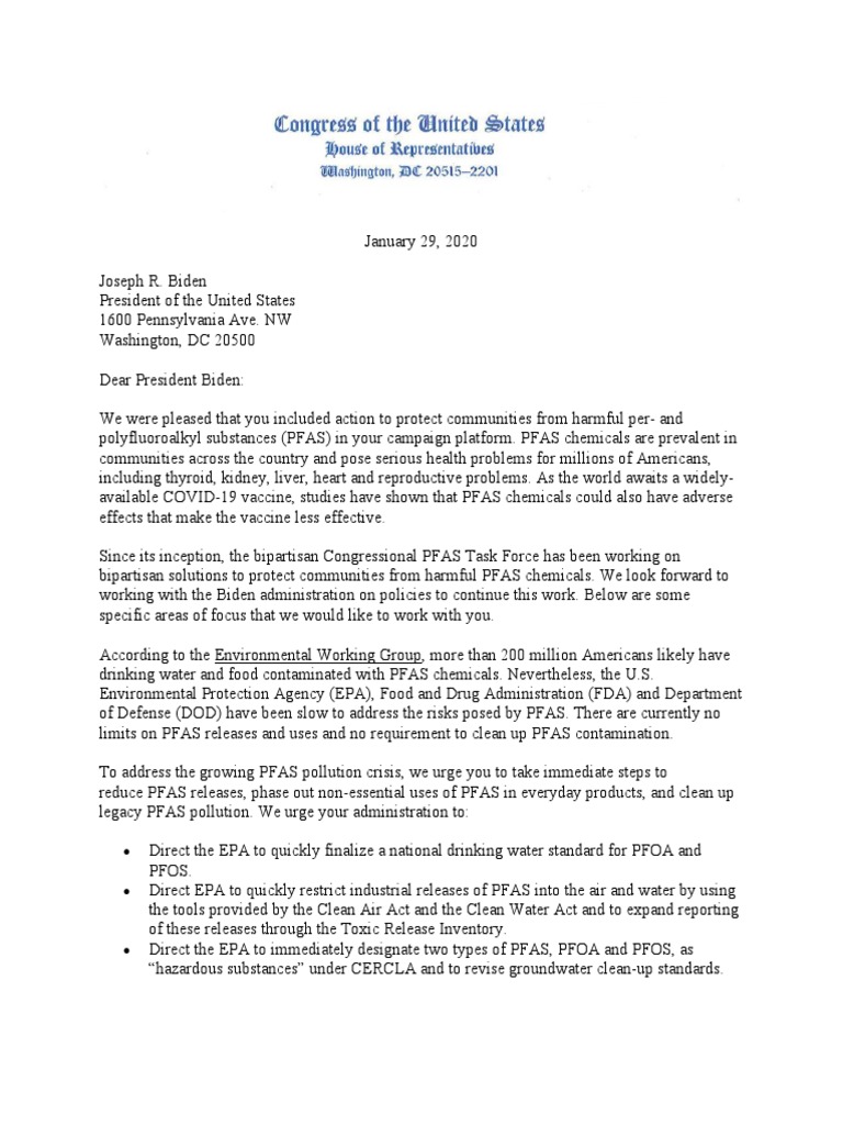 1-29-20 - Letter - PFAS TF Priorities (Biden) | PDF | United States ...