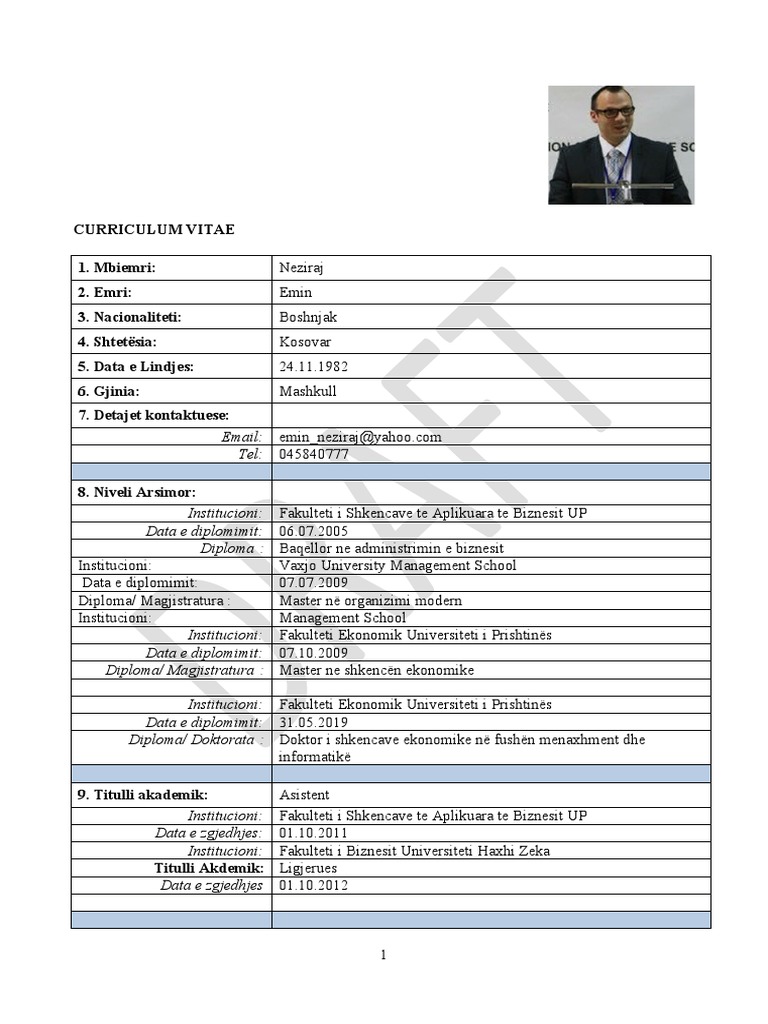CV SHQIP Emin Neziraj | PDF