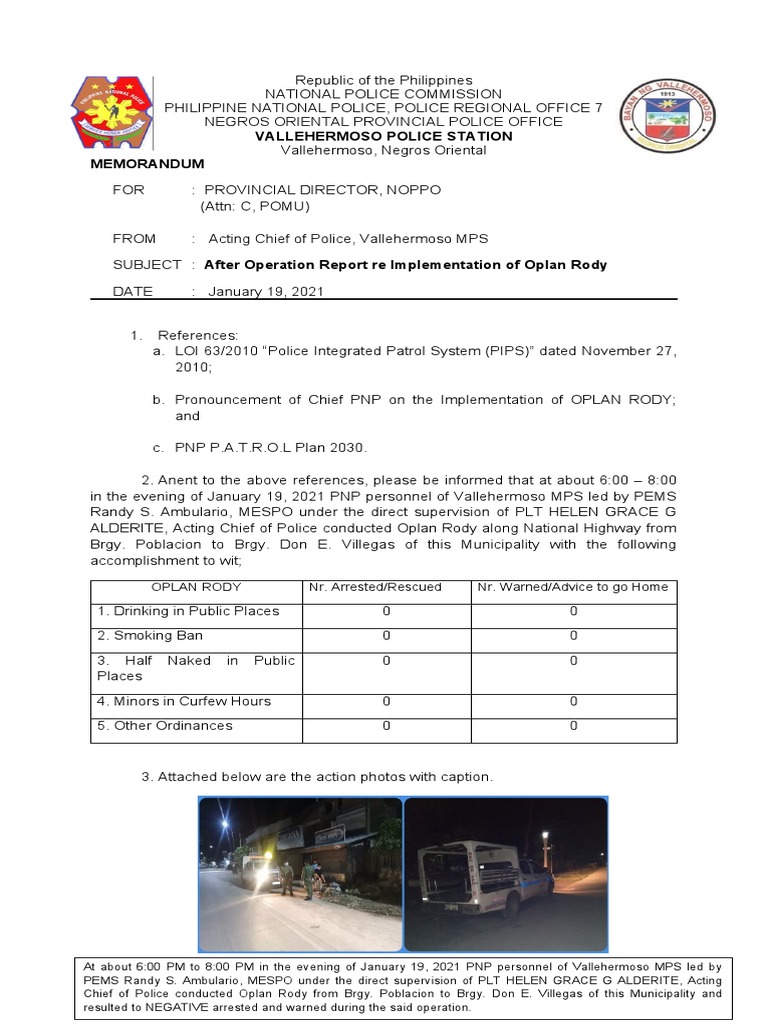 (January 19, 2021) Implementation of Oplan Rody | PDF