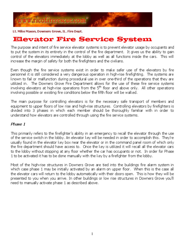 Elevator Fire Service System: Lt. Mike Mason, Downers Grove, IL. Fire ...