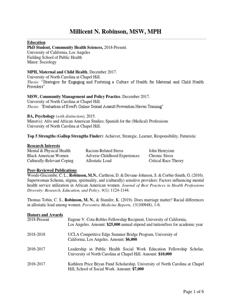 Millicent N. Robinson, MSW, MPH | PDF | University Of North Carolina At ...
