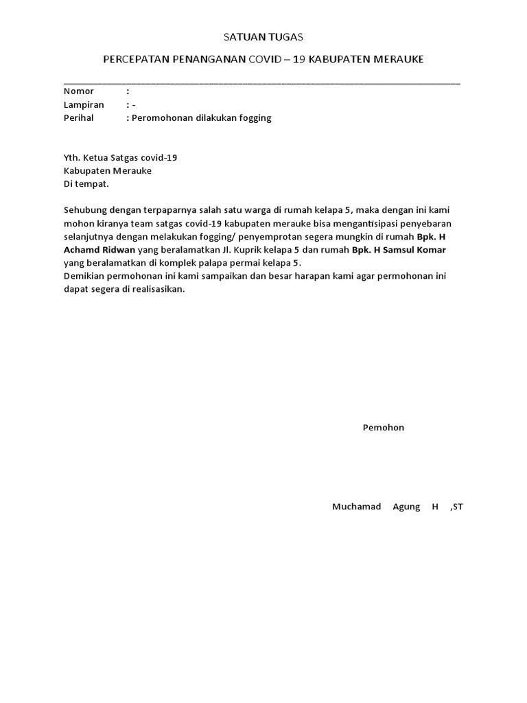 Surat Permohonan Fogging | PDF