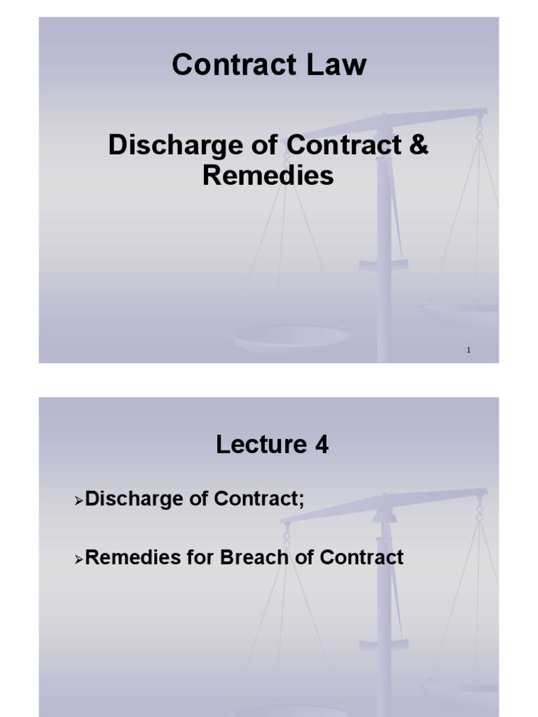 Contract Law Remedies & Discharge | PDF | Breach Of Contract | Damages