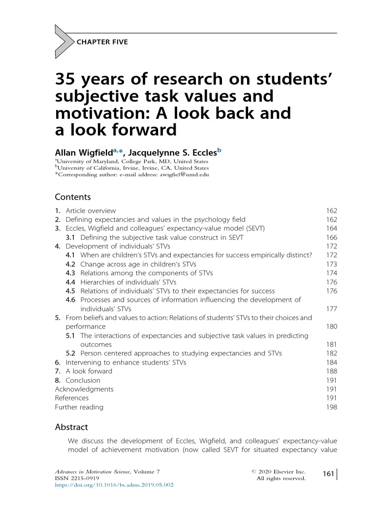 35 Years of Research on Students' Subjective Task Values | PDF ...