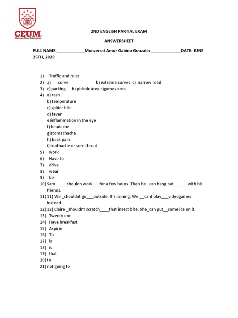 2ND English Partial Exam | PDF