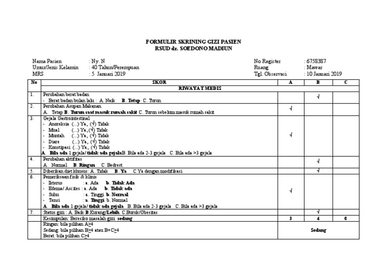 Formulir Skrining Gizi Pasien | PDF
