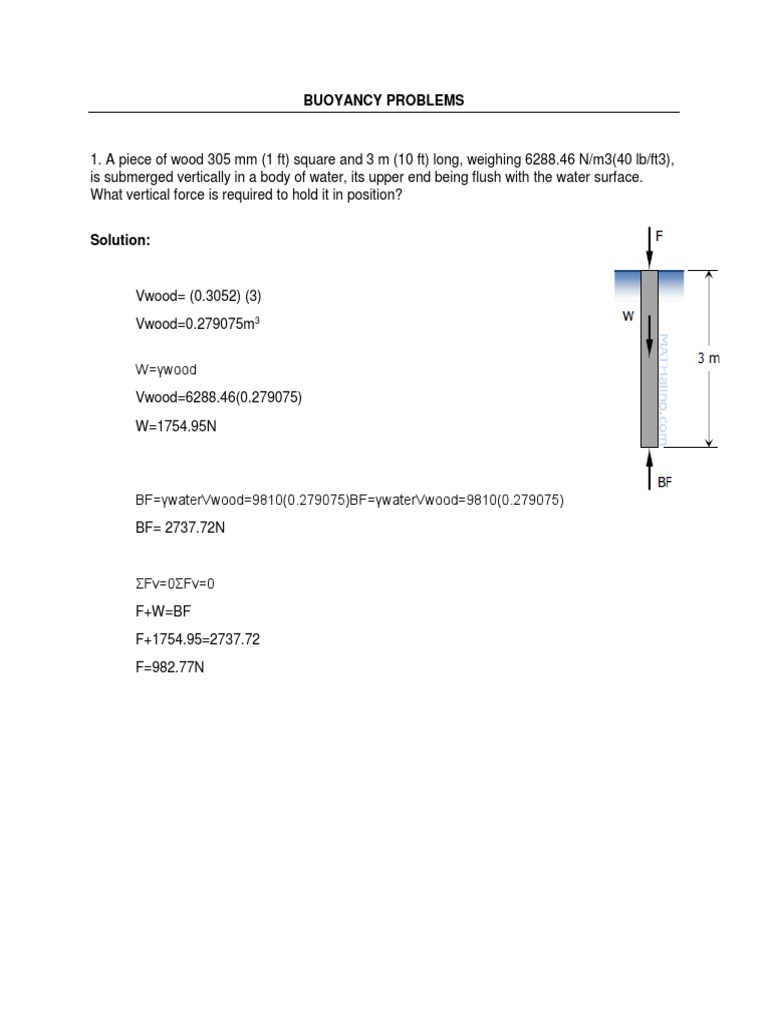 Buoyancy Problems | PDF | Buoyancy | Fluid Dynamics
