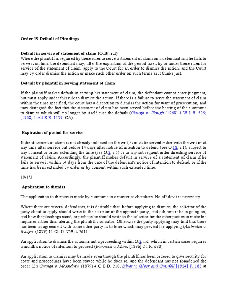 Default of Pleadings: Consequences and Considerations for Dismissal of ...