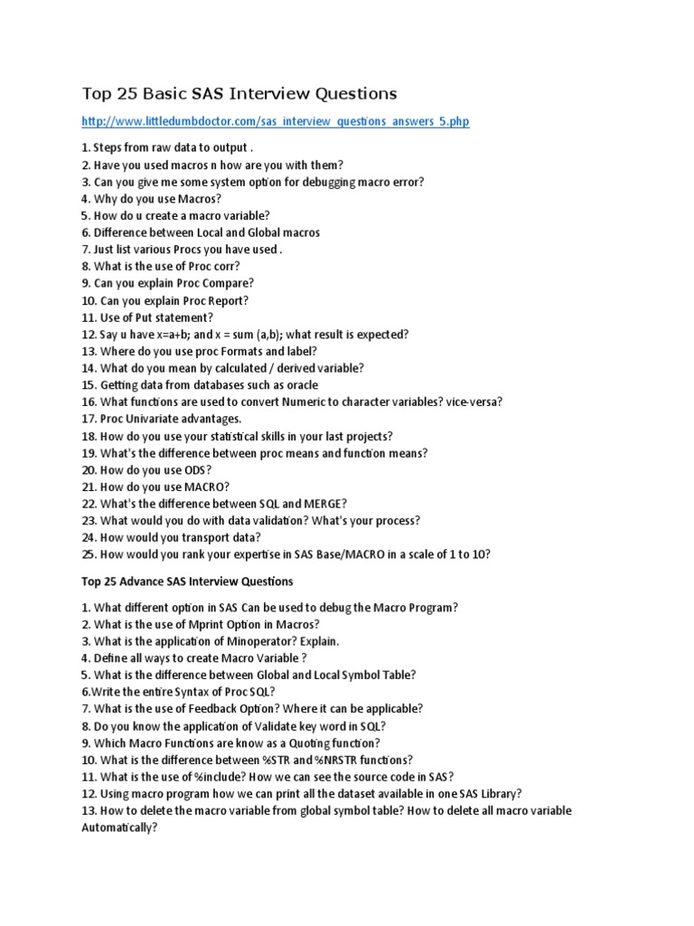 Top 25 SAS Interview Questions | PDF | Sas (Software) | Sql