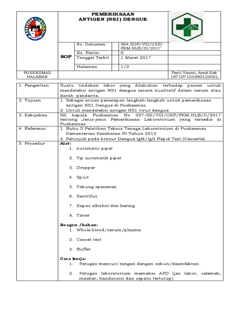 SOP Pemeriksaan Dengue Antigen | PDF