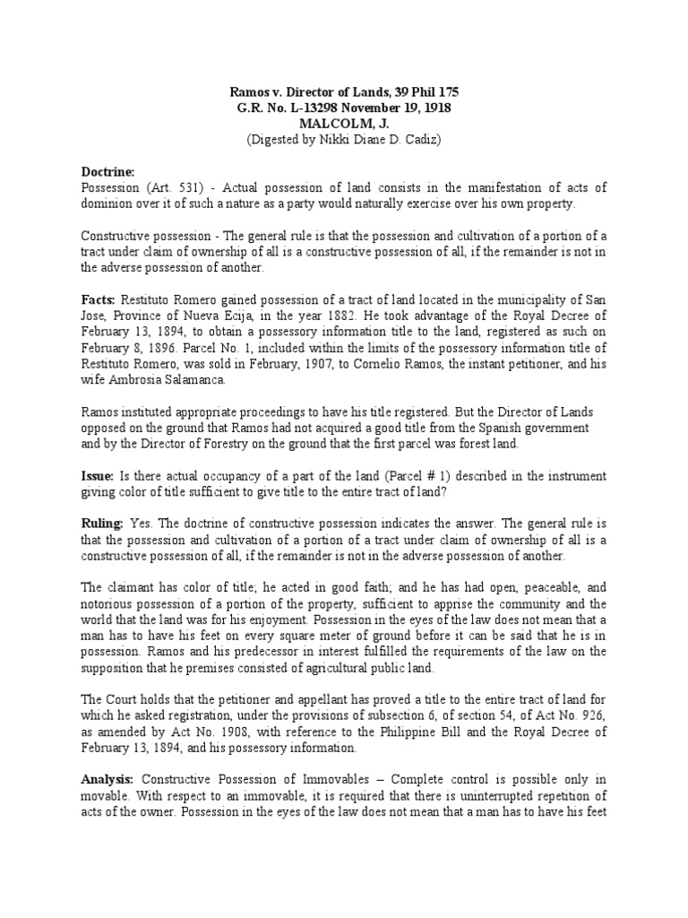 Constructive Possession in Land Law | PDF | Adverse Possession ...