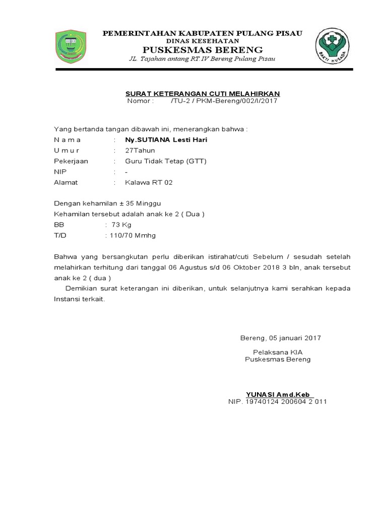Surat Keterangan Cuti Bersalin | PDF