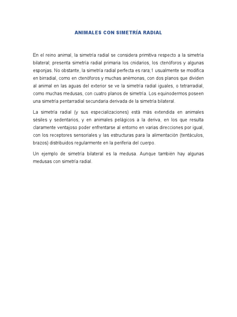 Ejemplos de Animales con Simetría Radial | PDF