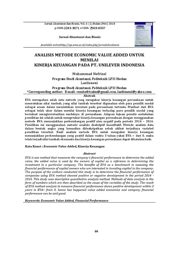 Analisis Metode Eva Untuk Menilai Kinerja Keuangan Pada Pt. Unilever ...