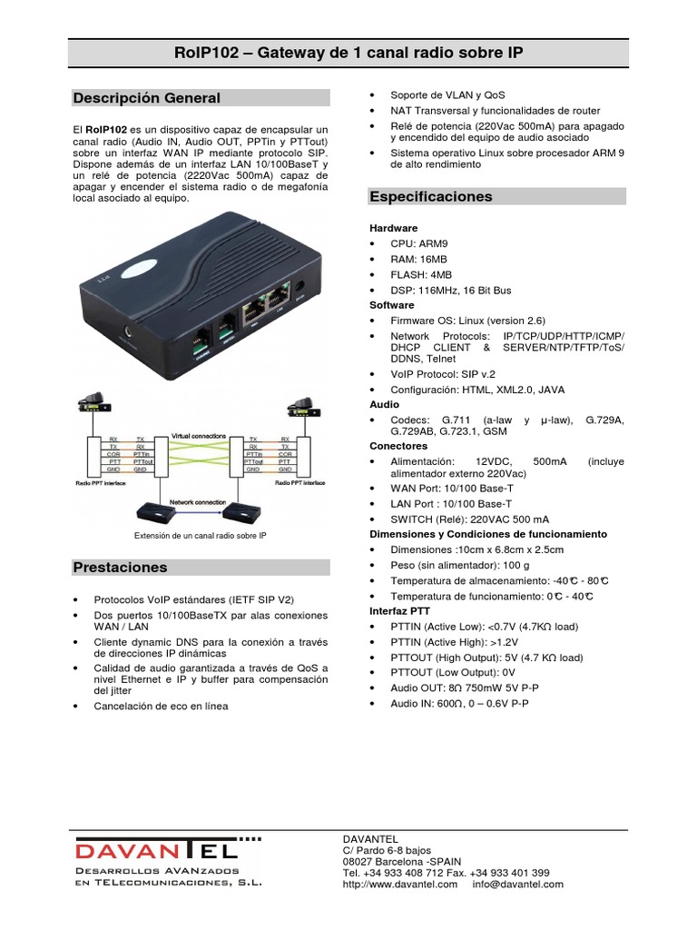 VOIP GATEWAY Modelo Roip-102 T 2 | PDF | Voz sobre IP | Calidad de servicio