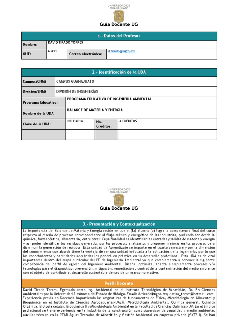 GuíaDocenteUG Balance de Materia-David Tirado | PDF | Estequiometría ...