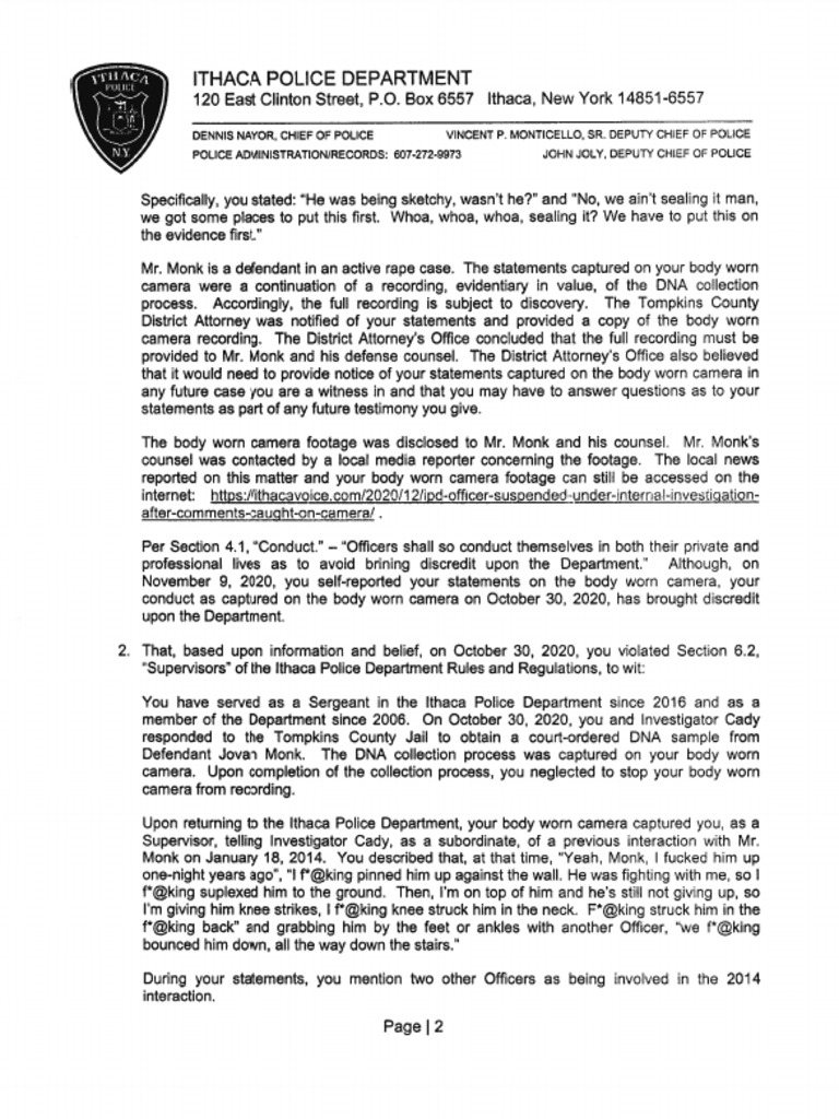Ithaca Police Notice of Discipline | PDF
