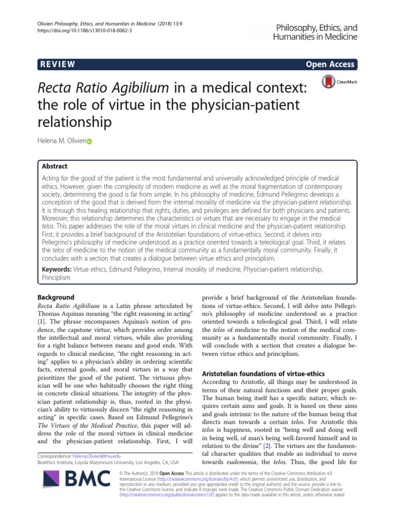 Recta Ratio Agibilium in A Medical Context The Role of Virtue in The ...