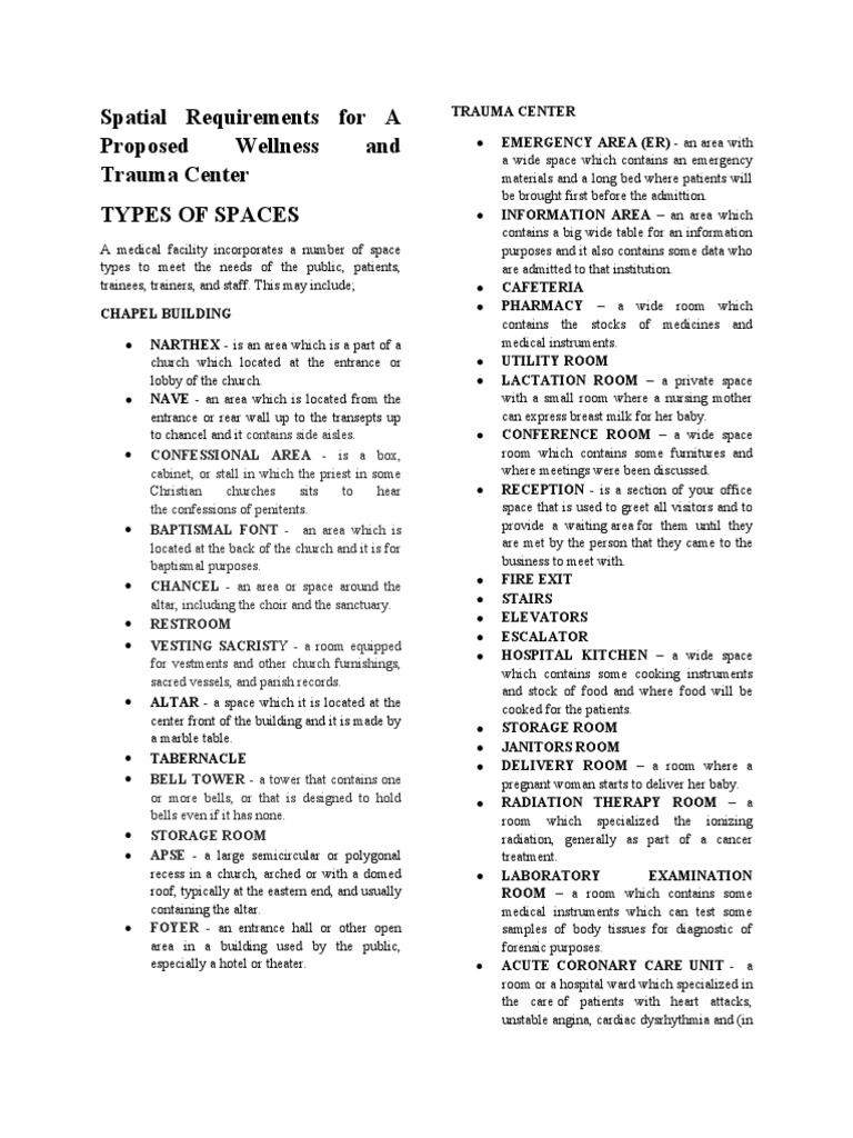 Spatial Requirements For A Proposed Wellness and Trauma Center Final ...