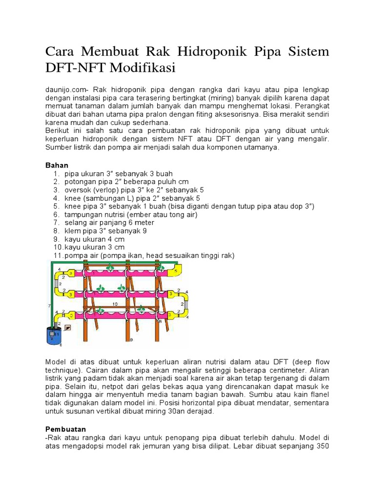 Cara Membuat Rak Hidroponik Pipa Sistem DFT-NFT Modifikasi | PDF | Griya & Taman | Sains ...