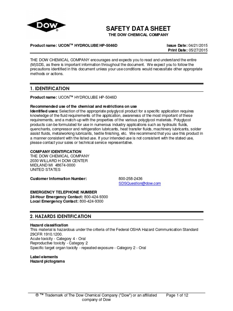 Safety Data Sheet: 1. Identification | PDF | Toxicity | Firefighting
