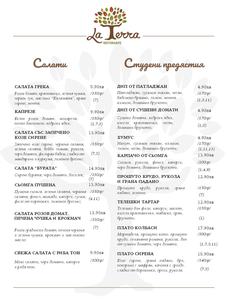 La Terra Menu PDF