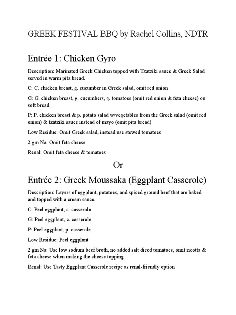 Greek Festival BBQ Menu | PDF | African Cuisine | Salad
