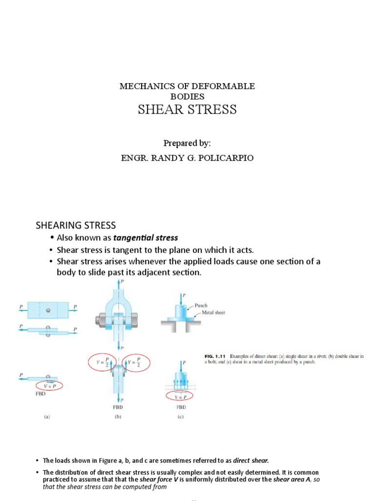 Shear Stress: Mechanics of Deformable Bodies | PDF | Stress (Mechanics ...