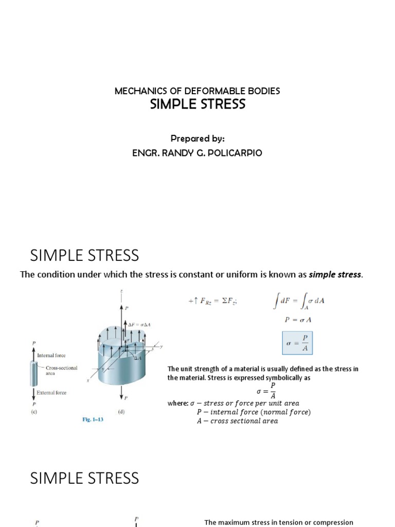 Simple Stress: Mechanics of Deformable Bodies | PDF | Stress (Mechanics ...