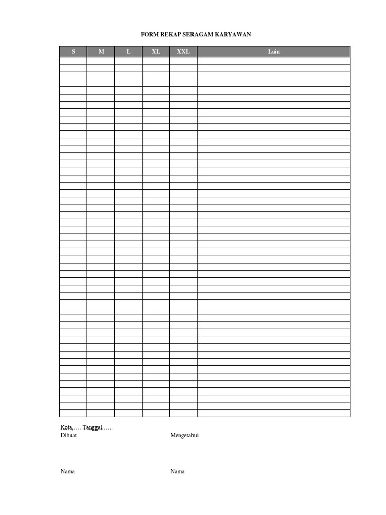 Formulir Rekab Seragam Karyawan | PDF