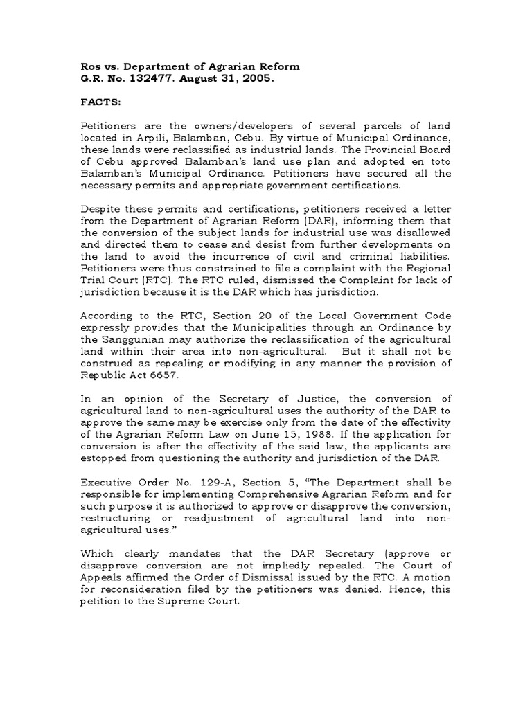 Agrarian Law (ROS vs. DAR) | PDF | Jurisdiction | Injunction