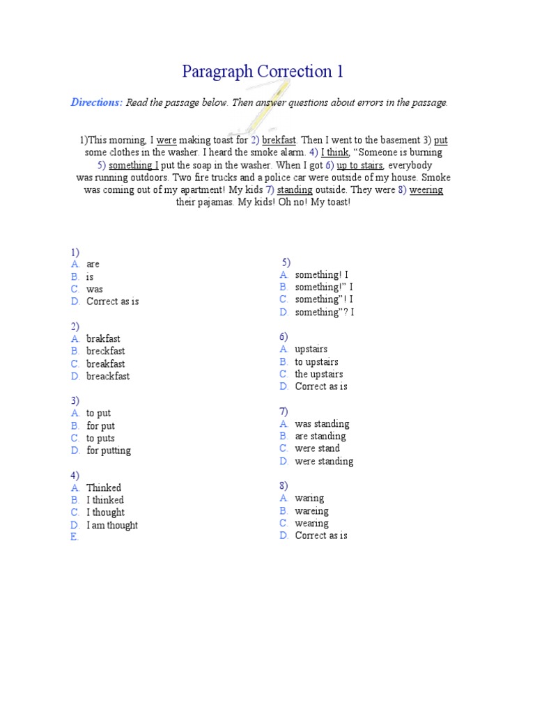 Paragraph Correction 1: Directions | PDF