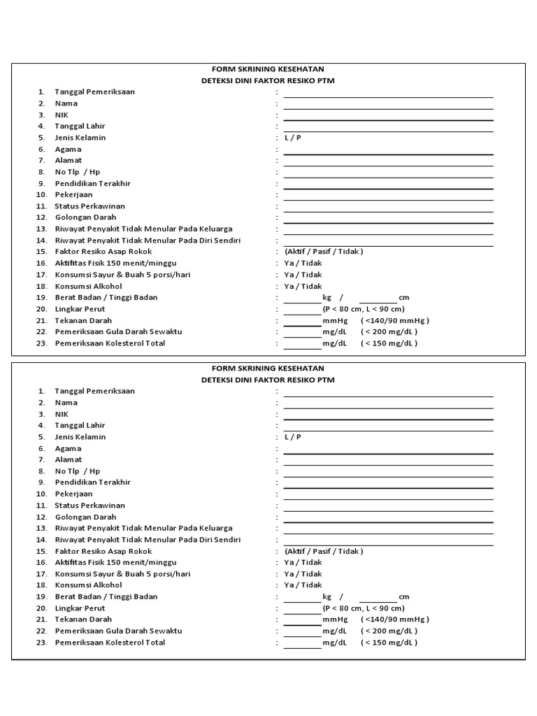 Form Skrining PTM | PDF