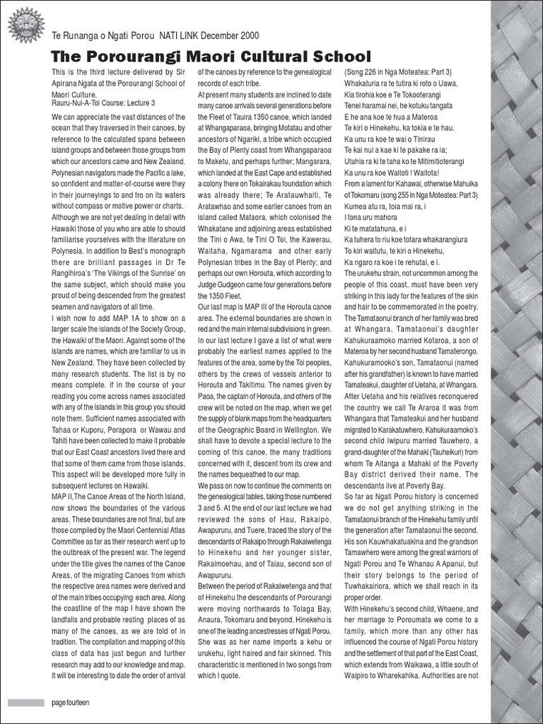 The Porourangi Maori Cultural School: Te Runanga o Ngati Porou NATI ...
