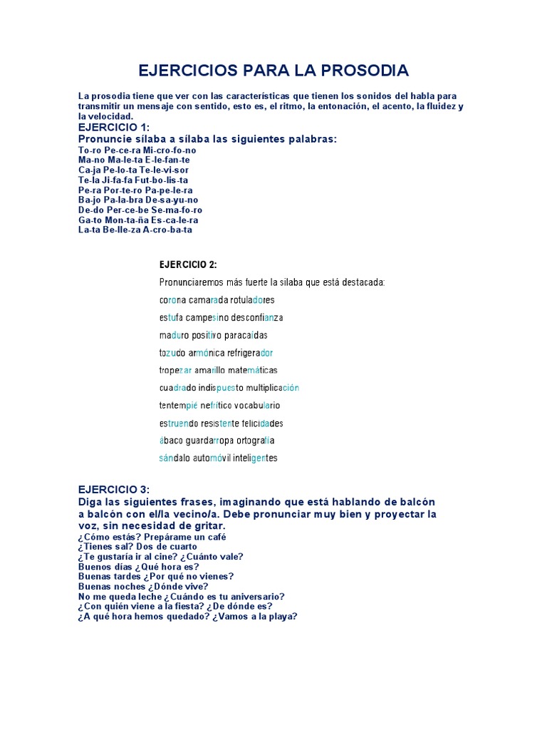 Ejercicios de Prosodia para Habla Clara | PDF | Idiomas