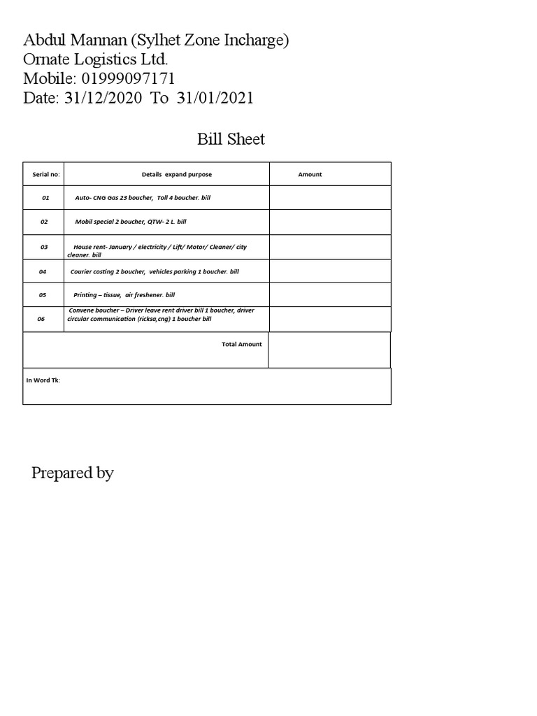 Ornate Bill Sheet | PDF | Finance & Money Management