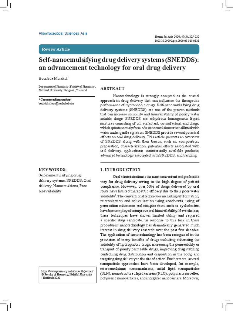 Self-Nanoemulsifying Drug Delivery Systems (SNEDDS) : An Advancement ...