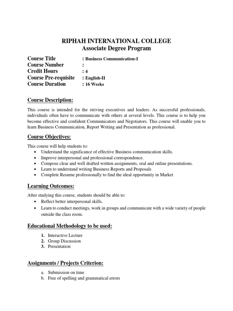 Business Communication Course Outline | PDF | Human Nature | Communication