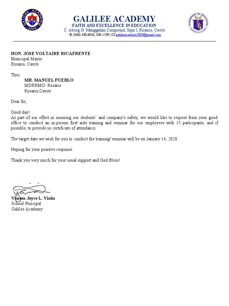 Galilee Academy: Hon. Jose Voltaire Ricafrente | PDF