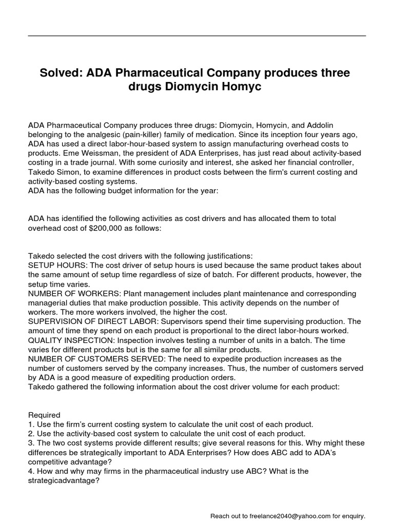 Costing Analysis for ADA Pharmaceuticals | PDF | Business Economics ...