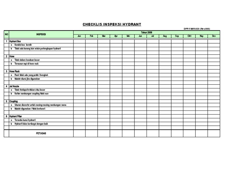 Checklist Inspeksi Hydrant 2009 | PDF