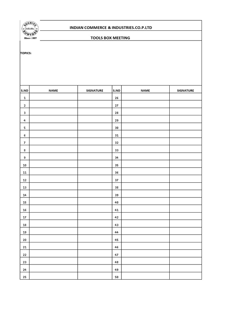 Tool Box Meeting Checklist 2 PDF | PDF