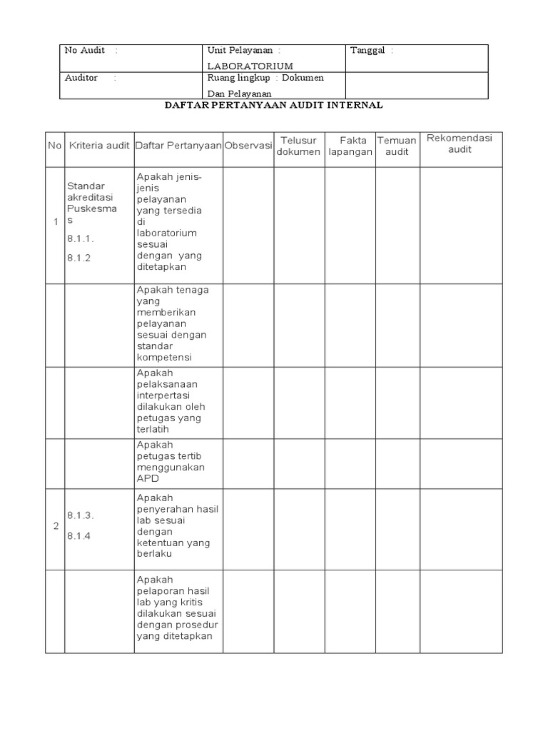 Instrumen Audit Laboratorium | PDF