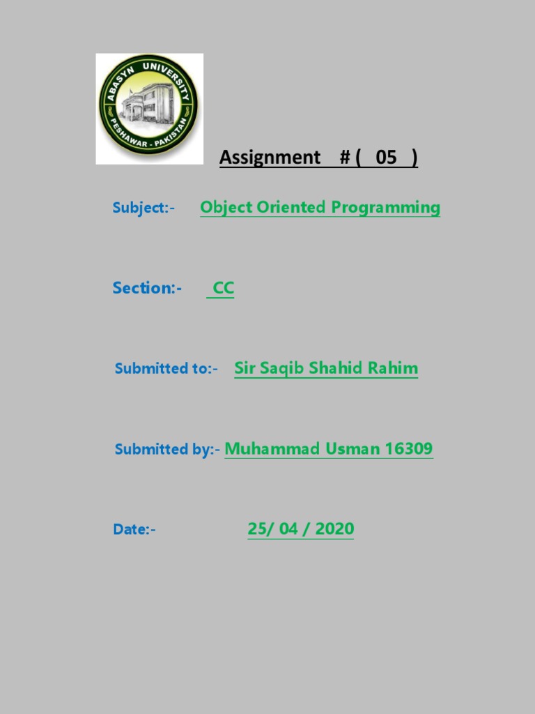 Assi 5 Oop Usman 16309 | PDF | Namespace | Modular Programming