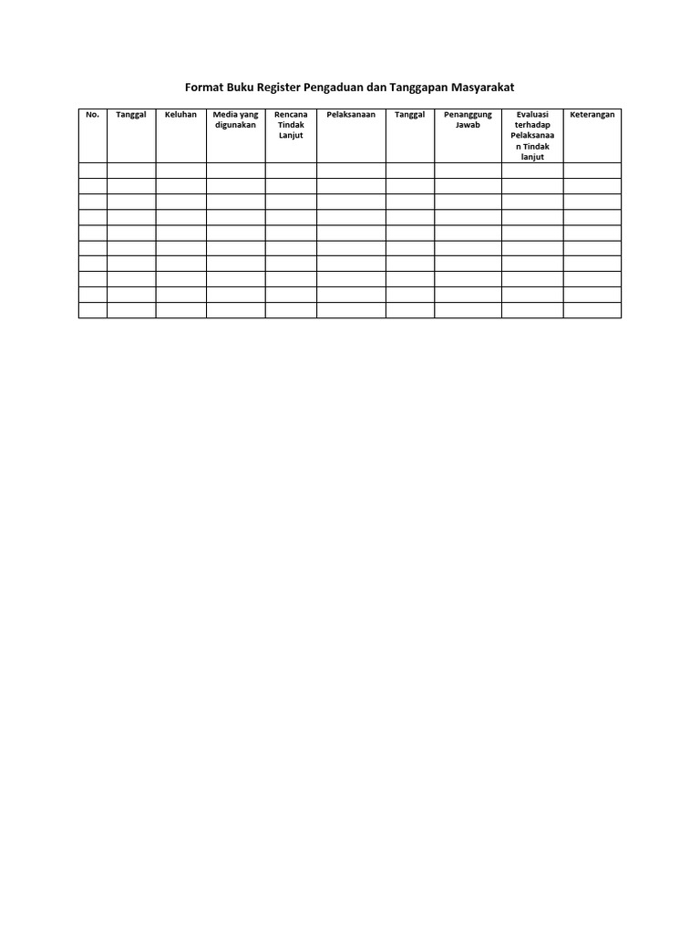 Format Buku Register Pengaduan Dan Tanggapan Masyarakat | PDF
