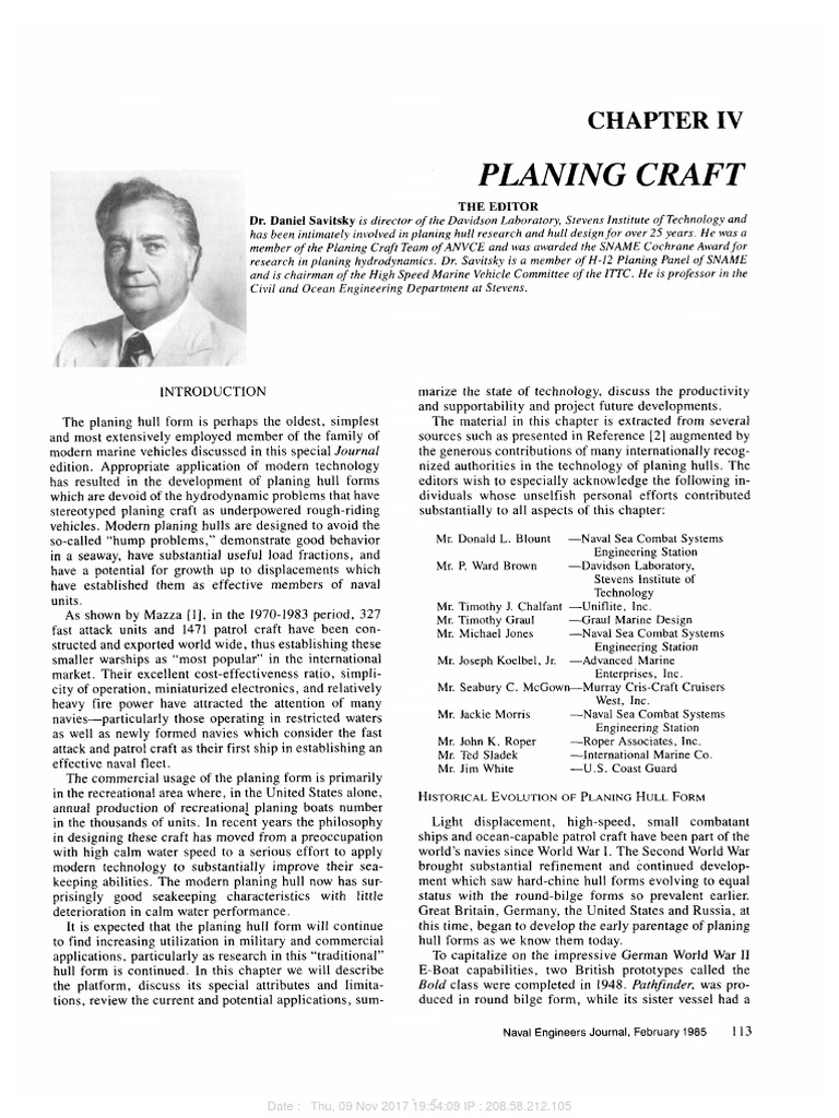 Planing Craft: The Editor Dr. Daniel Savitsky | PDF | Hull (Watercraft ...