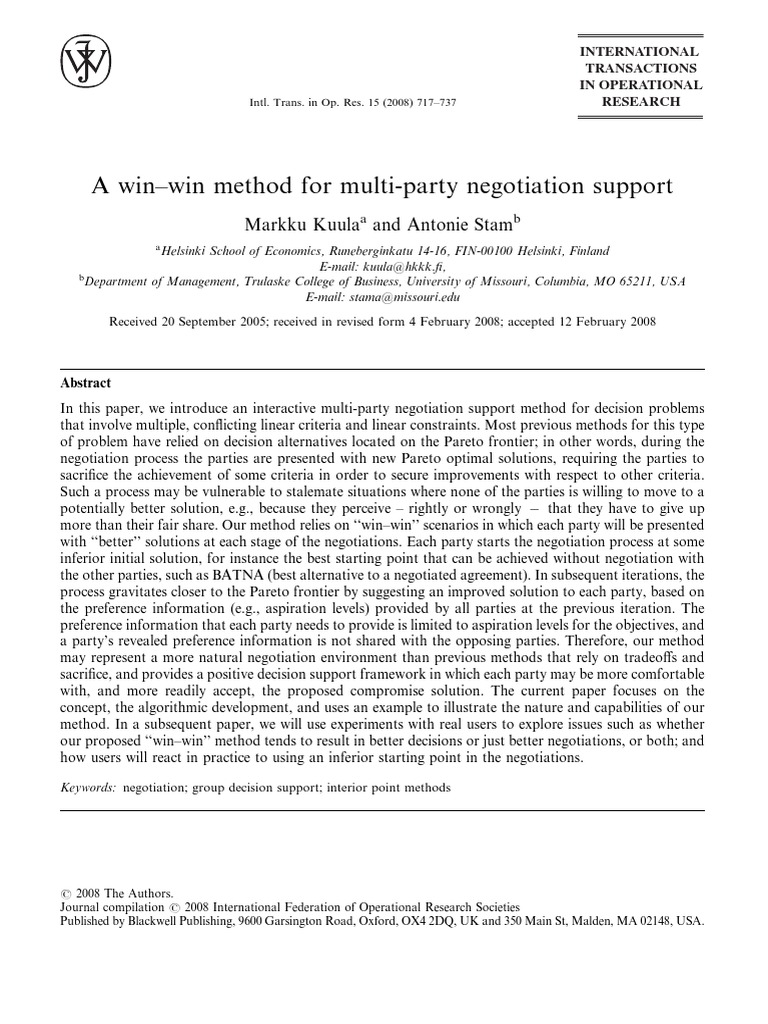 Multi-Party Negotiation Support | PDF | Mathematical Optimization | Negotiation